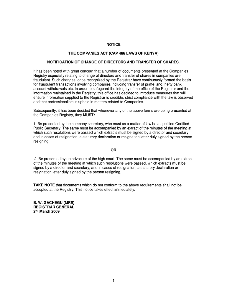 Fillable Online THE COMPANIES ACT (CAP 486 LAWS OF KENYA) Fax Email ...