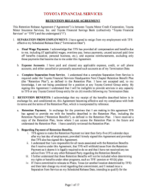 Fillable Online RETENTION RELEASE AGREEMENT Fax Email Print - pdfFiller