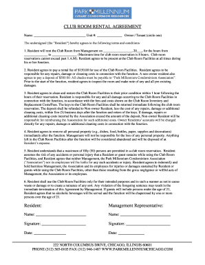 Fillable Online CLUB ROOM RENTAL AGREEMENT Fax Email Print - pdfFiller