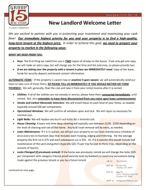 Fillable Online New Landlord Welcome Letter Fax Email Print - pdfFiller