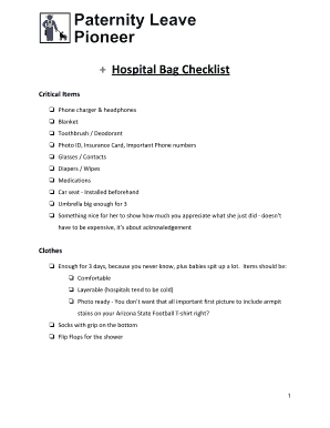 Fillable Online + Hospital Bag Checklist Fax Email Print - pdfFiller
