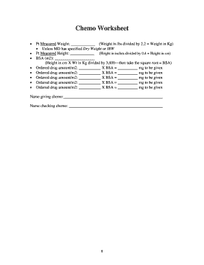 Fillable Online Chemo Worksheet Fax Email Print - pdfFiller