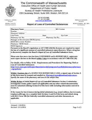 Report of Loss of Controlled Substances Doc Template | pdfFiller