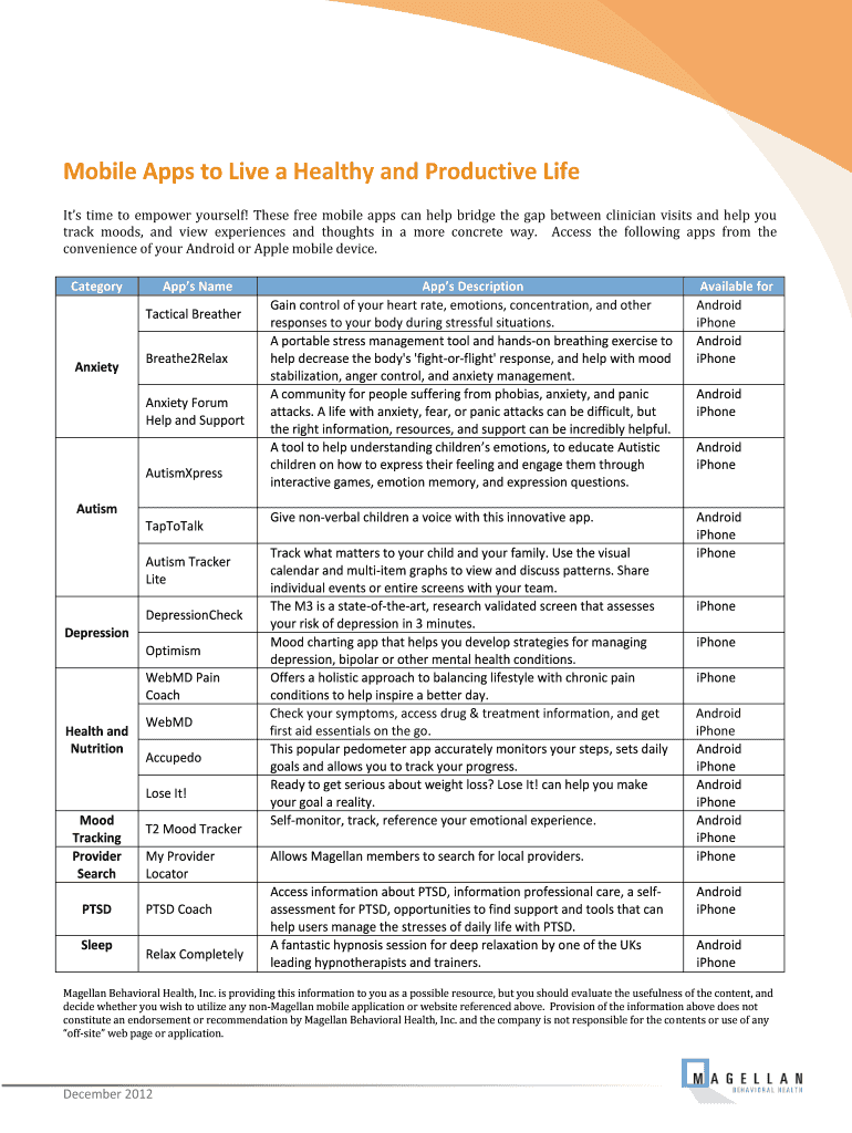 Fillable Online Mobile Apps to Live a Healthy and Productive Life Fax ...