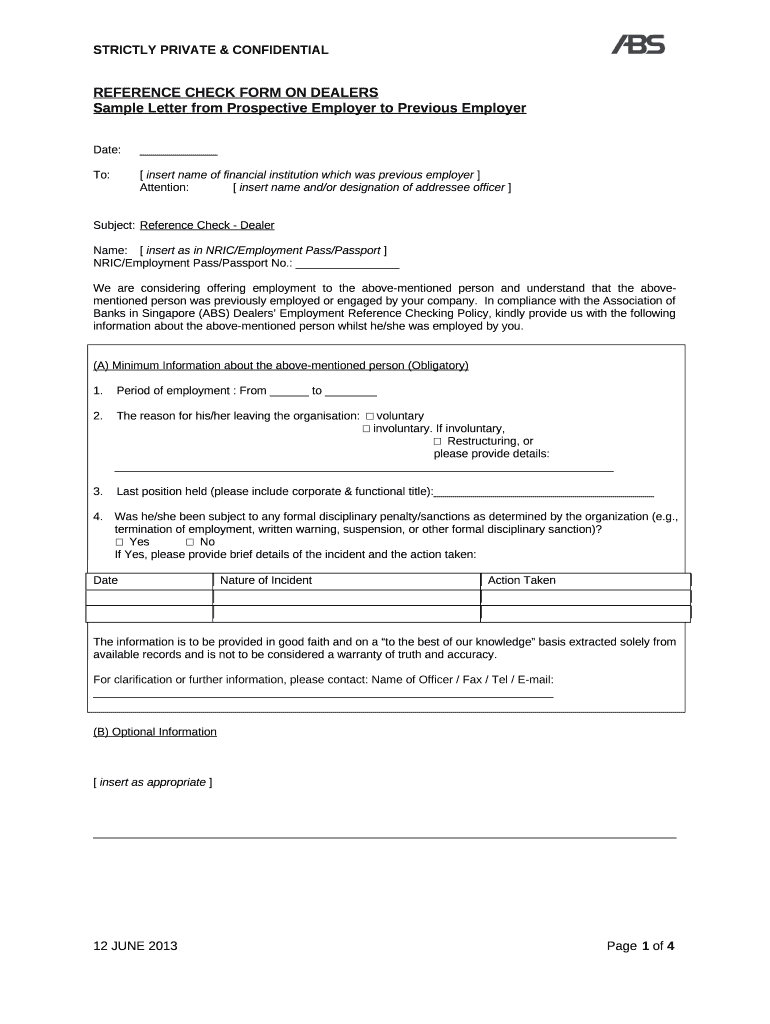 REFERENCE CHECK ON DEALERS Doc Template | pdfFiller