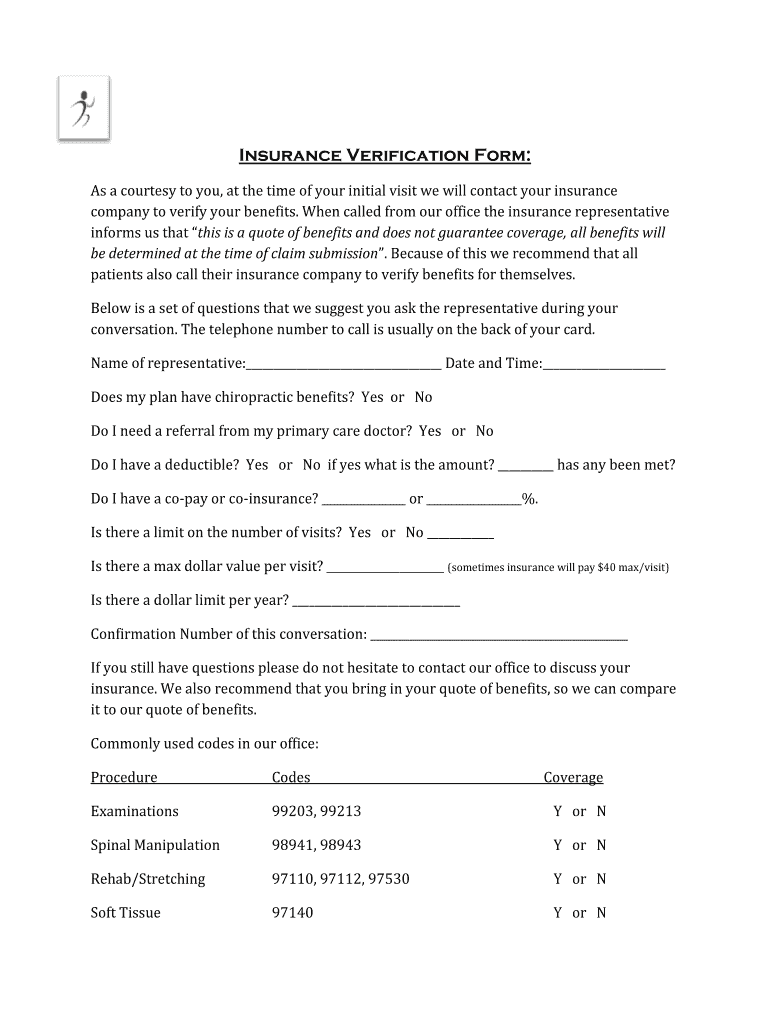 Fillable Online Insurance Verification Form: Fax Email Print - pdfFiller