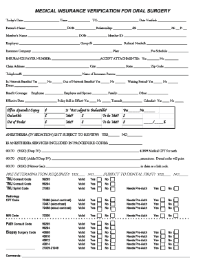 Fillable Online MEDICAL INSURANCE VERIFICATION FOR ORAL SURGERY Fax ...