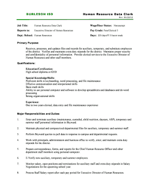 Fillable Online Human Resource Data Clerk Fax Email Print - pdfFiller