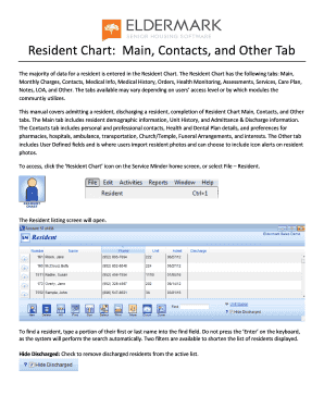 Fillable Online Resident Chart: Main, Contacts, and Other Tab Fax Email ...