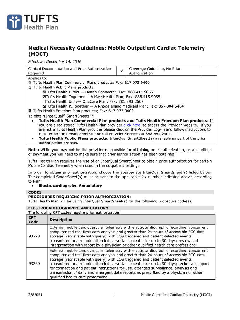 Fillable Online Medical Necessity Guidelines: Mobile Outpatient Cardiac ...