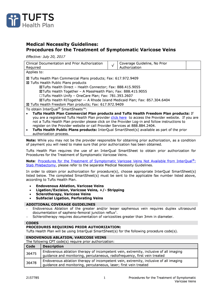 Fillable Online Procedures for the Treatment of Symptomatic Varicose ...
