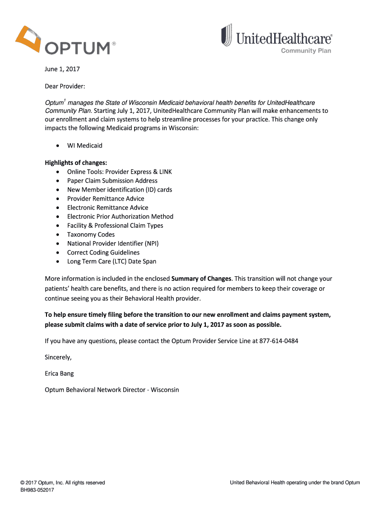 Fillable Online Optum manages the State of Wisconsin Medicaid ...