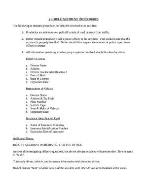 VEHICLE ACCIDENT PROCEDURES Doc Template | pdfFiller