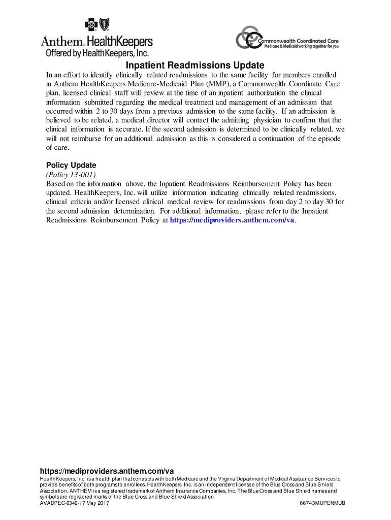 Fillable Online Inpatient Readmissions Update Fax Email Print - pdfFiller