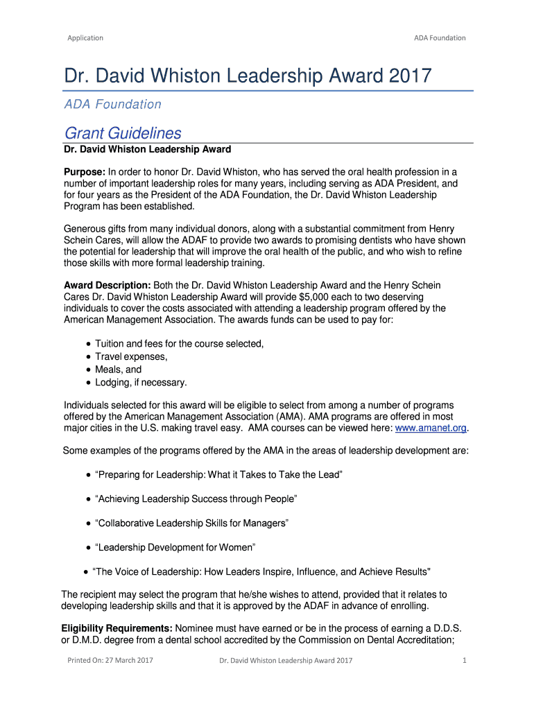 Fillable Online David Whiston Leadership Award Fax Email Print - pdfFiller