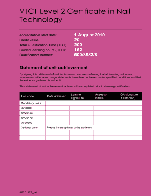Fillable Online VTCT Level 2 Certificate in Nail Fax Email Print ...