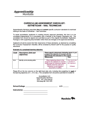 Fillable Online CURRICULUM ASSESSMENT CHECKLIST: Fax Email Print ...