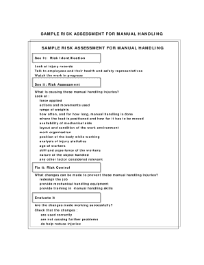 Fillable Online SAMPLE RISK ASSESSMENT FOR MANUAL HANDLING Fax Email ...