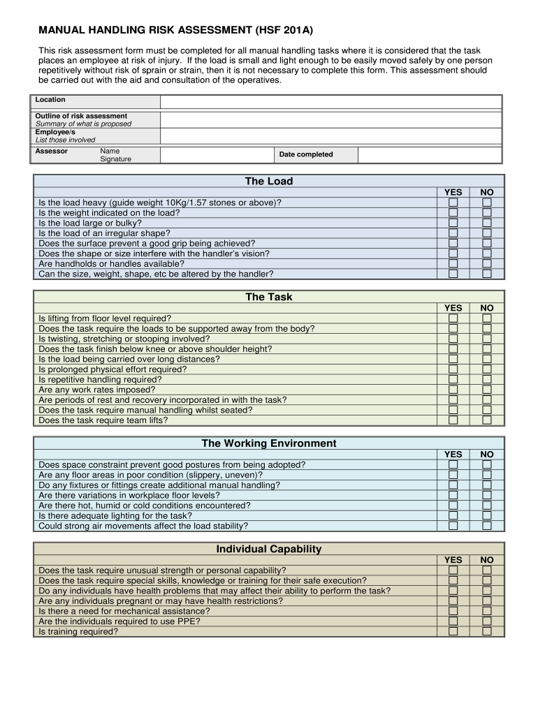 Manual Handling Risk Assessment Template Word Fill Online Printable Fillable Blank PdfFiller