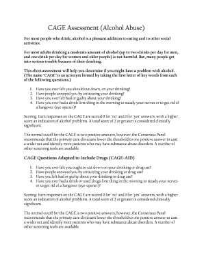 Fillable Online CAGE Assessment (Alcohol Abuse) Fax Email Print - pdfFiller
