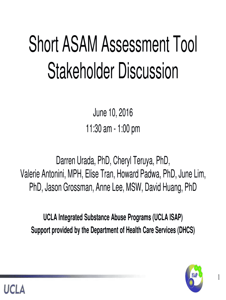 Fillable Online Short ASAM Assessment Tool Fax Email Print - pdfFiller