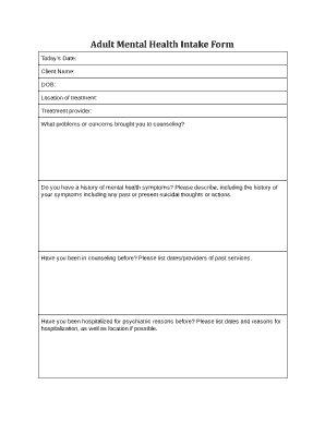 Fillable Online Adult Mental Health Intake Form Fax Email Print - pdfFiller