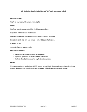 Fillable Online ASI (Addiction Severity Index Lite) and YAI (Youth ...