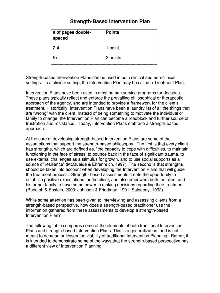 Fillable Online Strength-Based Intervention Plan Fax Email Print ...