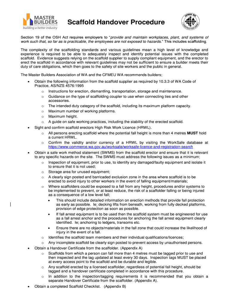 Fillable Online Scaffold Handover Procedure Fax Email Print - pdfFiller