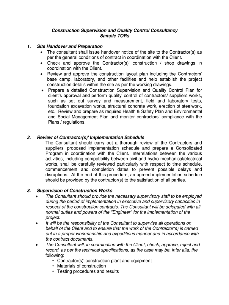 Fillable Online Construction Supervision and Quality Control ...