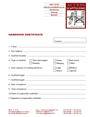 Fillable Online HANDOVER CERTIFICATE Fax Email Print - pdfFiller