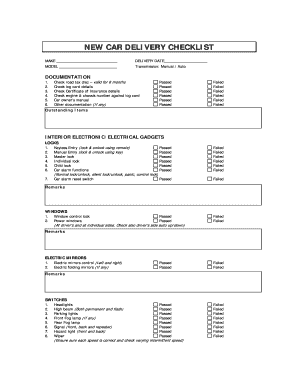 Fillable Online NEW CAR DELIVERY CHECKLIST Fax Email Print - pdfFiller