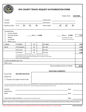 Fillable Online NYE COUNTY TRAVEL REQUEST AUTHORIZATION FORM Fax Email ...