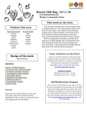 Fillable Online Bounty CSA Bag, 10/11/16 Fax Email Print - pdfFiller