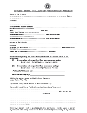 NETWORK HOSPITAL - DECLARATION BY PATIENT/PATIENTS ATTENDANT Doc ...