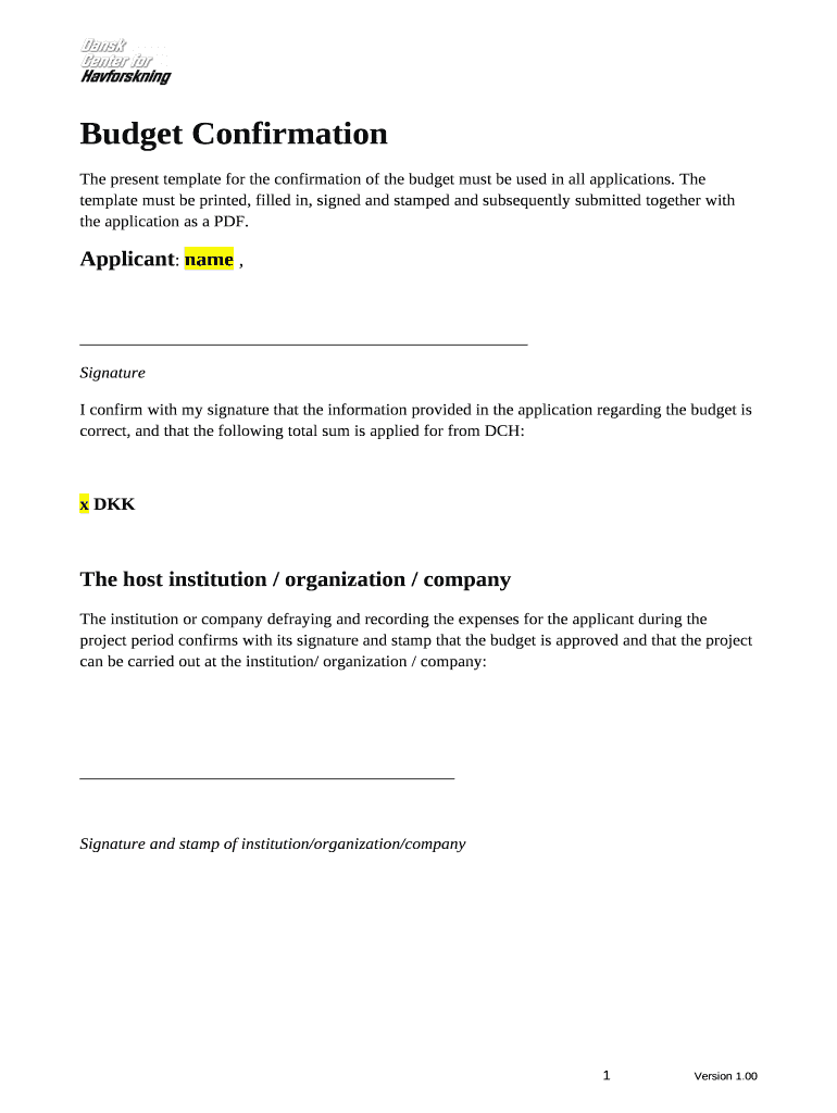Budget Confirmation Doc Template | pdfFiller