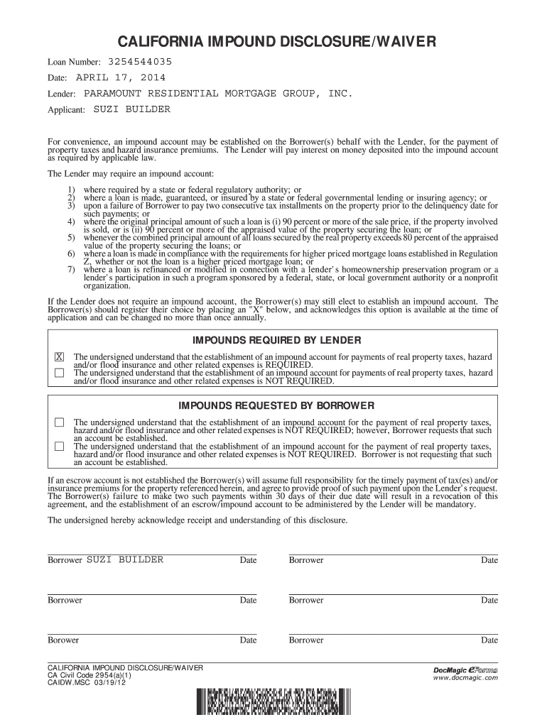 Fillable Online CALIFORNIA IMPOUND DISCLOSURE/WAIVER Fax Email Print ...