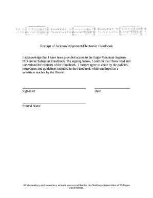 Receipt of Acknowledgement/Electronic Handbook Doc Template | pdfFiller