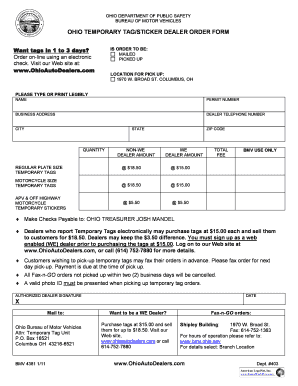 Fillable Online OHIO TEMPORARY TAG/STICKER DEALER ORDER FORM Fax Email ...