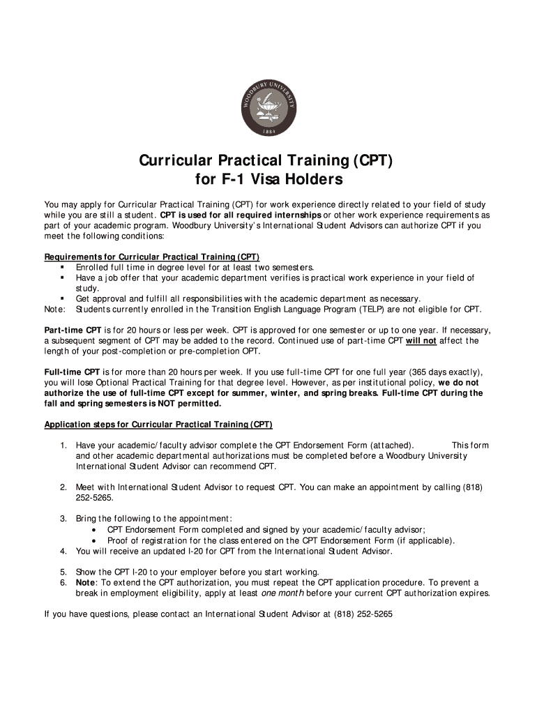 Fillable Online ar Practical Trraining (CPT) Fax Email Print - pdfFiller