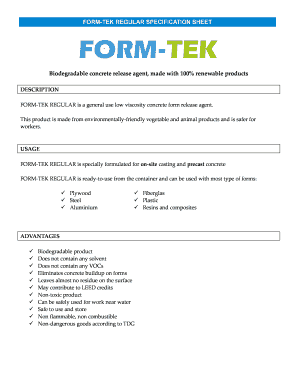 Fillable Online FORM-TEK REGULAR SPECIFICATION SHEET Fax Email Print ...