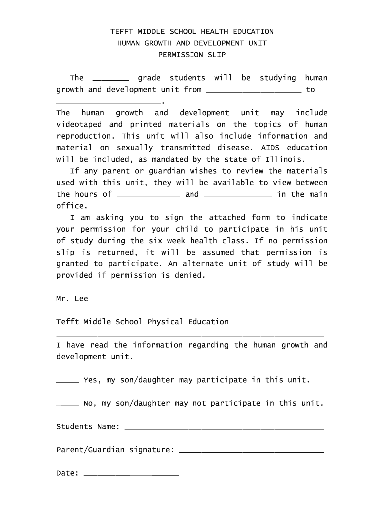 Fillable Online TEFFT MIDDLE SCHOOL HEALTH EDUCATION Fax Email Print ...