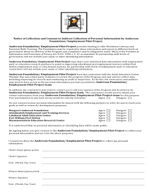 Fillable Online Notice of Collection and Consent to Indirect Collection ...