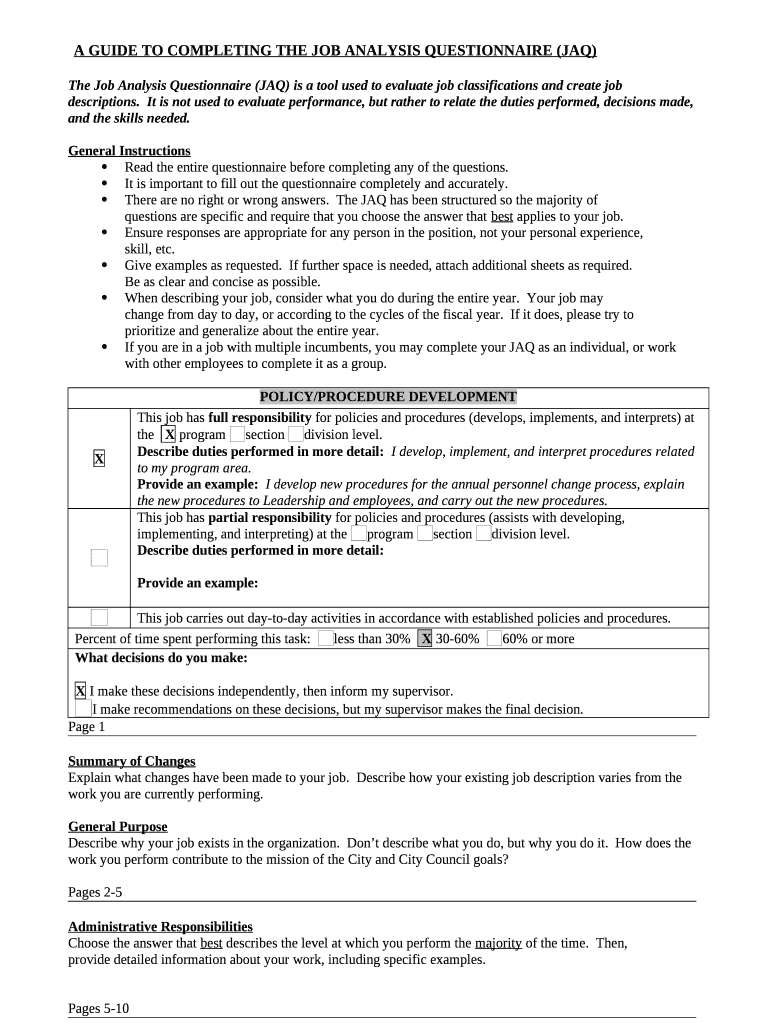 Job Analysis Questionnaire (JAQ) - Palm Beach State College Doc ...