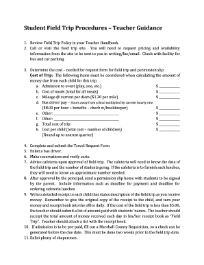 Fillable Online Student Field Trip Procedures Teacher Guidance Fax Email Print - pdfFiller