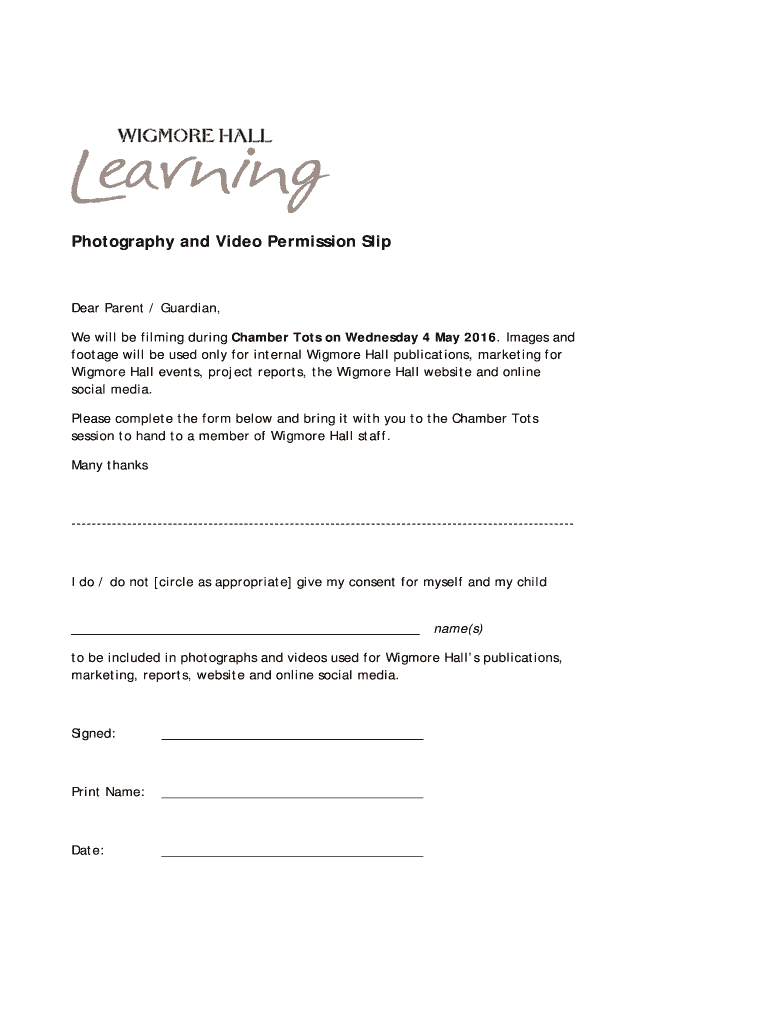 Fillable Online Photography and Video Permission Slip Fax Email Print ...