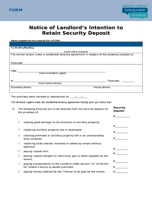 Notice of Landlords Intention to - nt gov Doc Template | pdfFiller