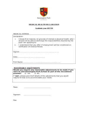 MEDICAL HEALTH DECLARATION Doc Template | pdfFiller