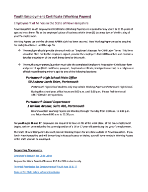Fillable Online Youth Employment Certificate (Working Papers) Fax Email ...