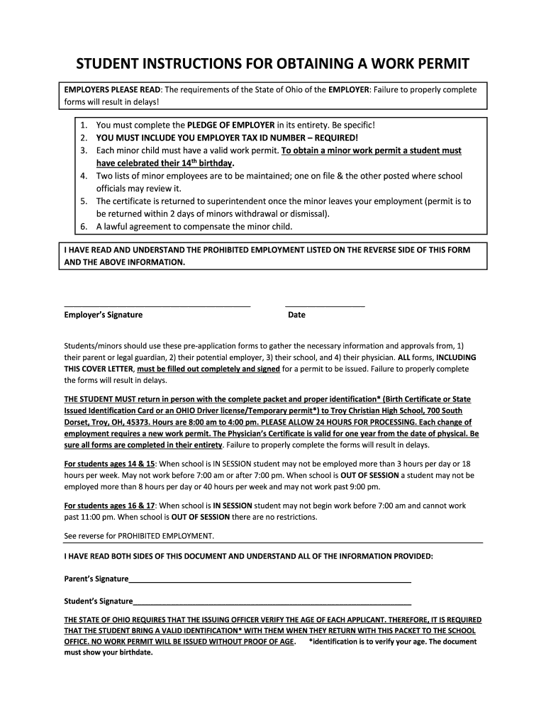 Fillable Online STUDENT INSTRUCTIONS FOR OBTAINING A WORK PERMIT Fax ...